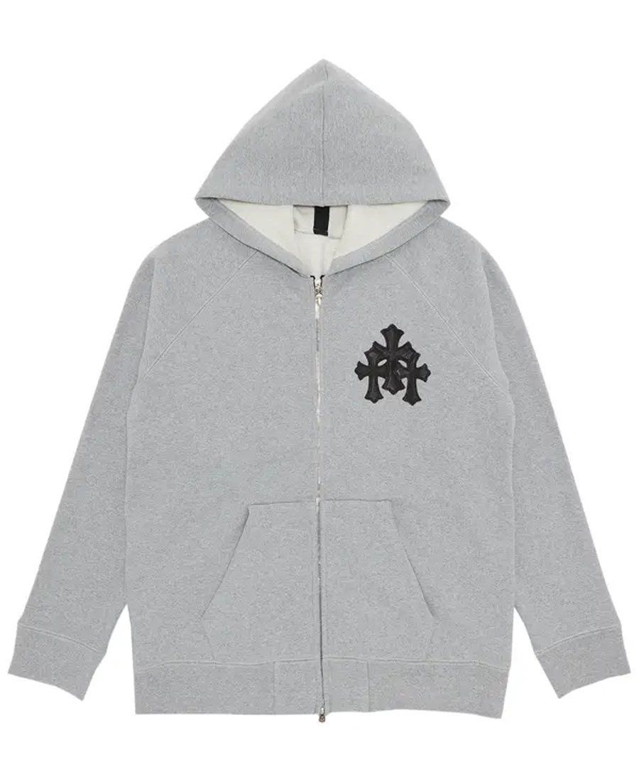 Chrome Hearts Zip Up Grey Hoodie | Trendy Leather Jackets