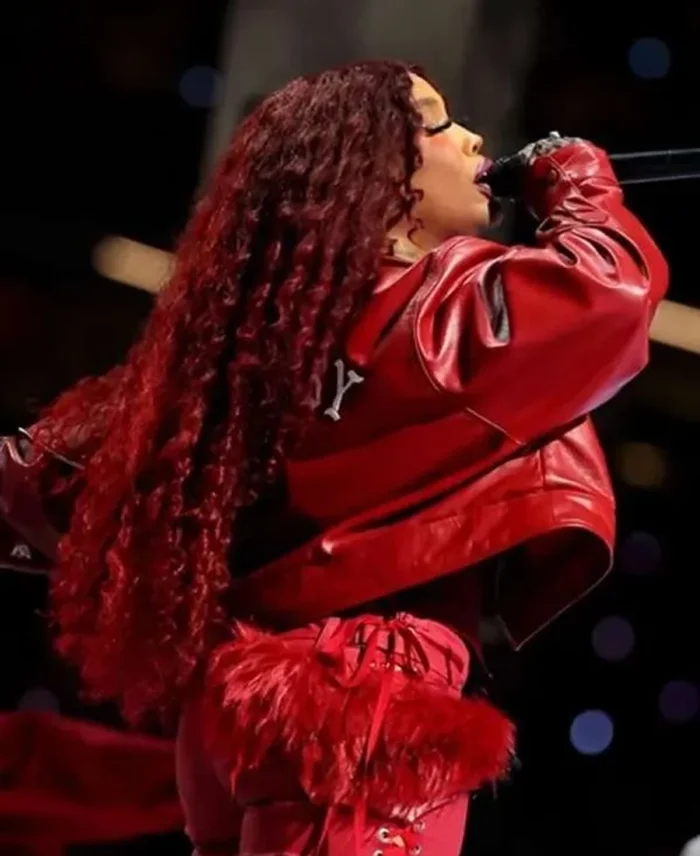 SZA Super Bowl LIX Red Cropped Leather Jacket | Trendy Leather Jackets