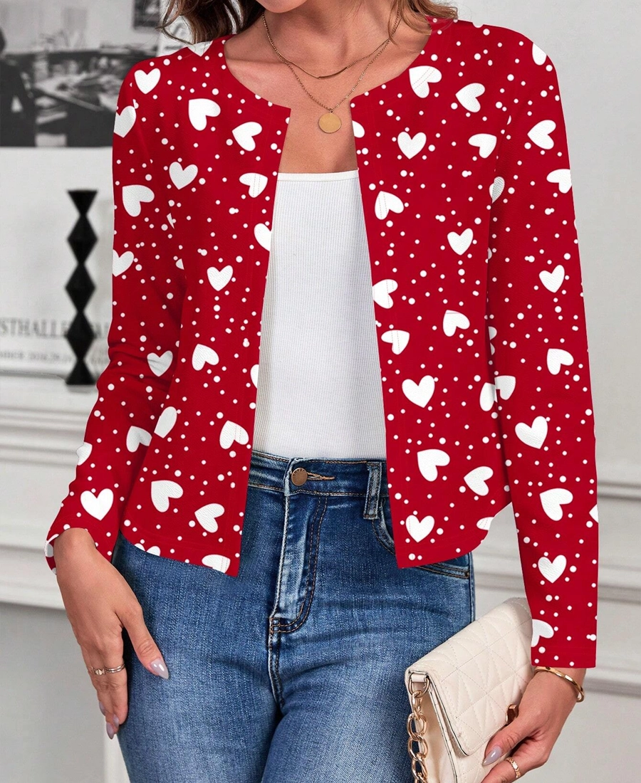 Women's Casual Minimalist Heart Print Jacket | Trendy Leather Jackets