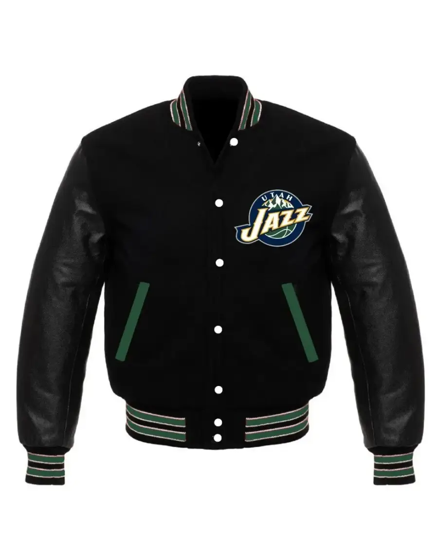 NBA Utah Jazz Wool And Leather Letterman Jacket | Trendy Leather Jackets