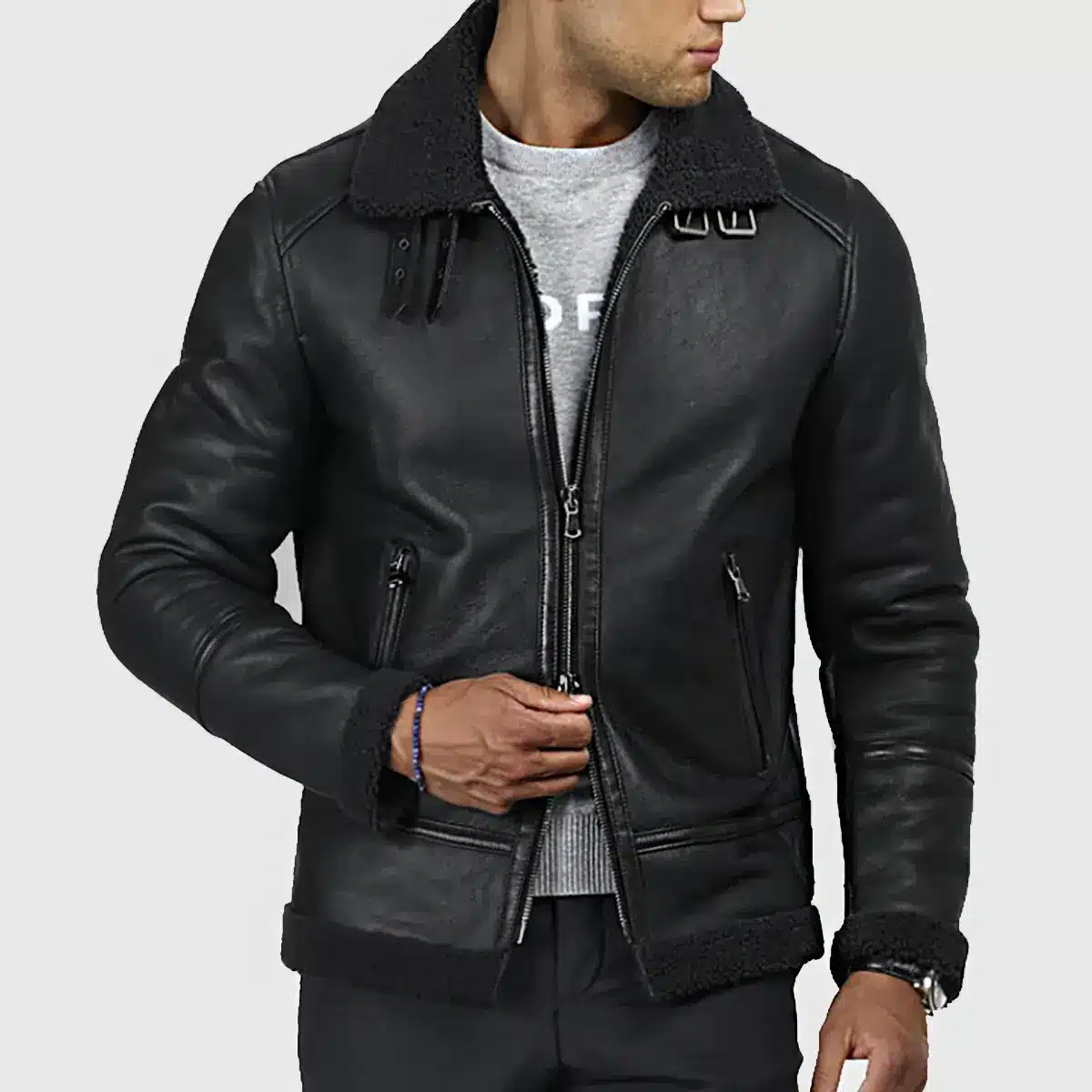 Carter Men’s Black B-3 Bomber Leather Jacket | Trendy Leather Jackets