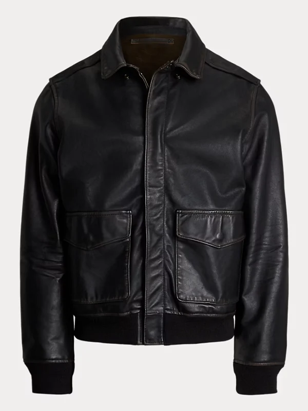 Men American Style Black Leather Bomber Jacket | Trendy Leather Jackets