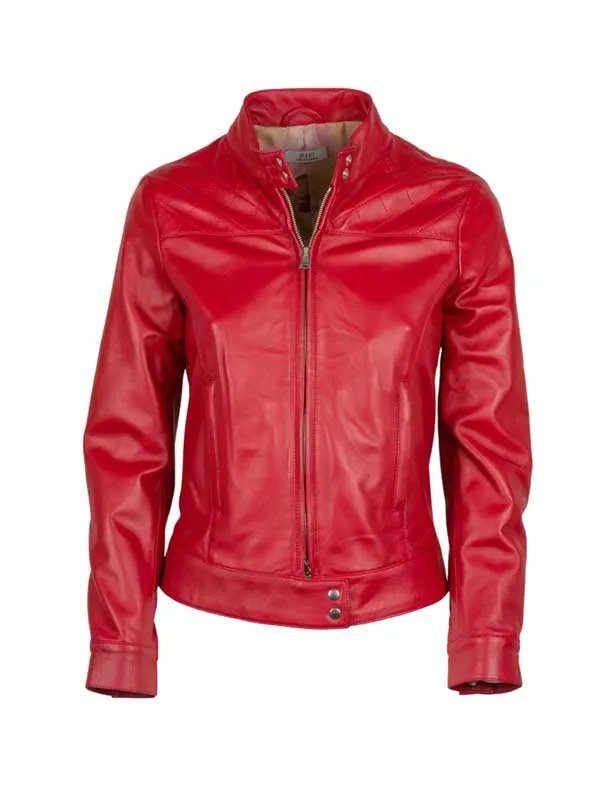 Women’s Red Leather Cafe Racer Jacket | Trendy Leather Jackets