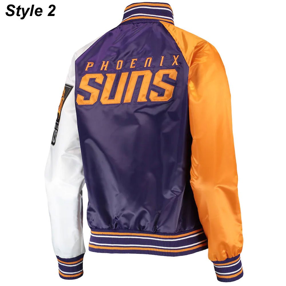 Phoenix Suns Reliever Purple And Orange Satin Jacket | Trendy Leather Jackets