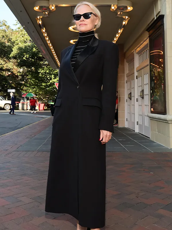 Pamela Anderson The Last Showgirl Black Trench Coat | Trendy Leather ...