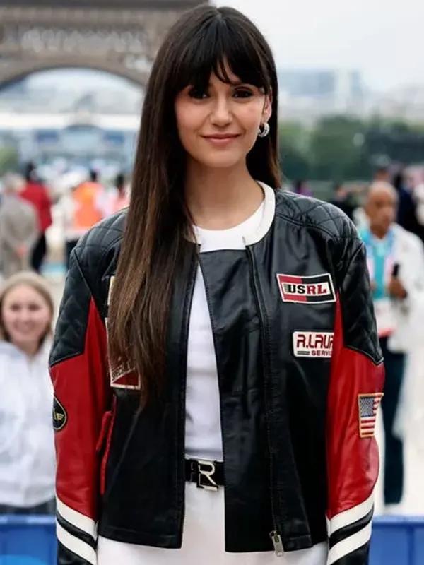 Nina Dobrev Olympics 2024 Leather Jacket | Trendy Leather Jackets
