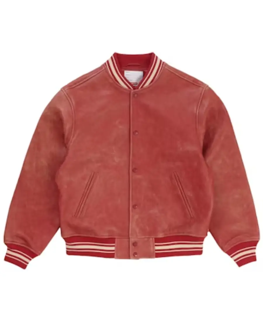Supreme Worn Leather Red Varsity Jacket | Trendy Leather Jackets