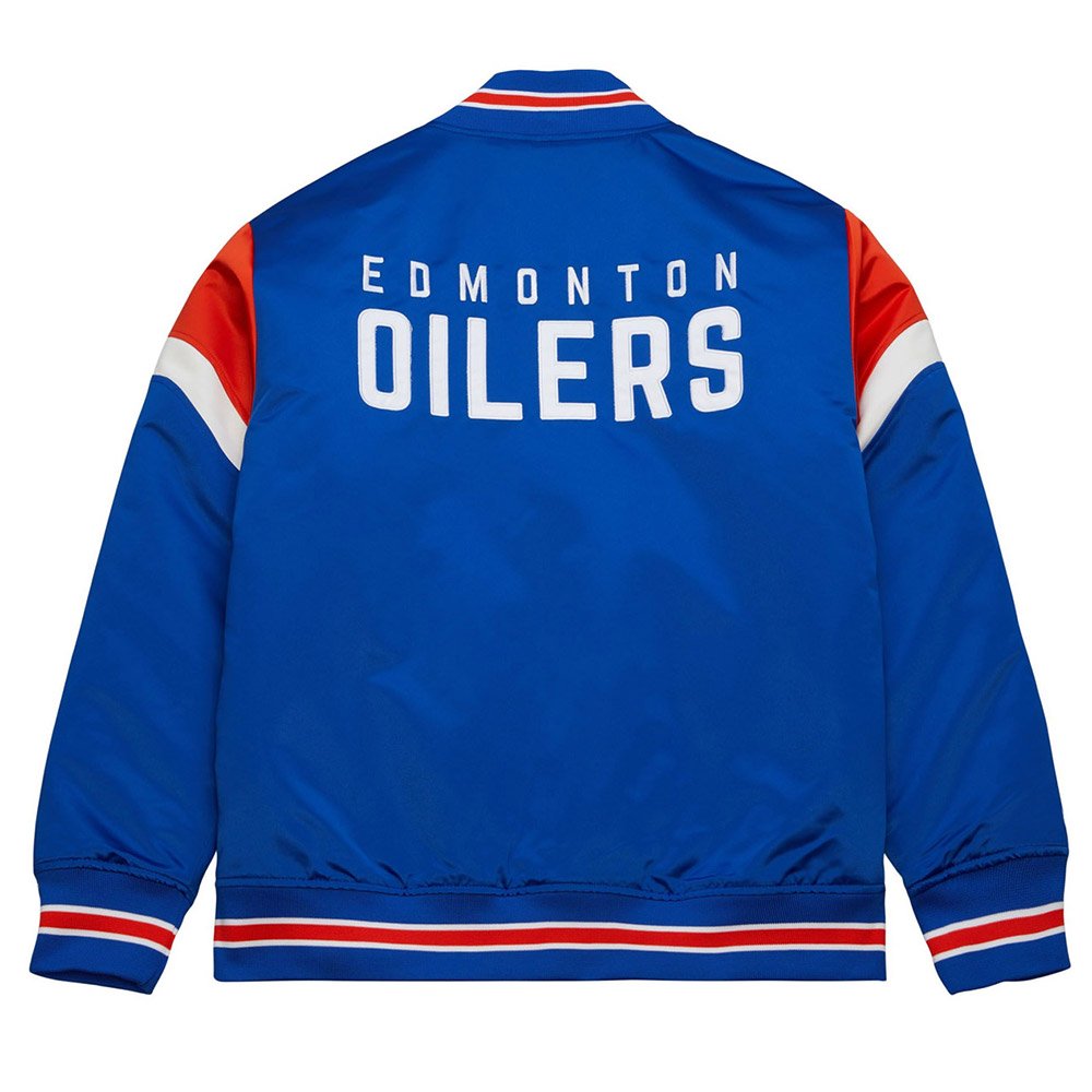 Edmonton Oilers Heavyweight Blue Satin Jacket | Trendy Leather Jackets