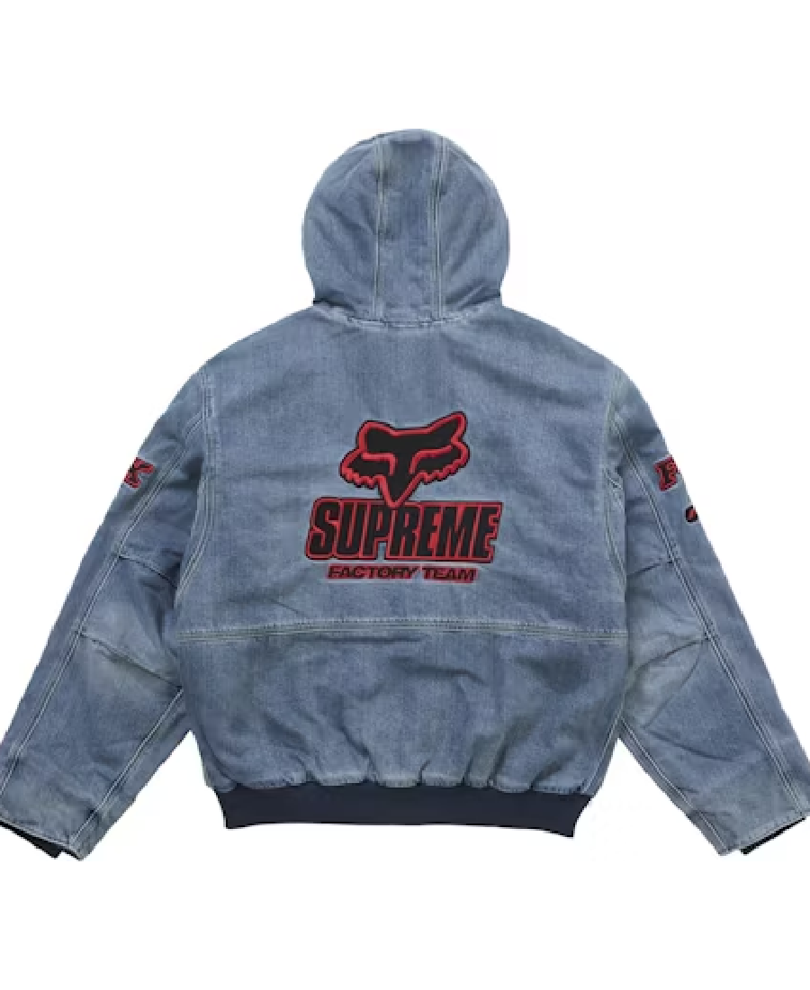 Supreme Fox Racing Hooded Denim Jacket | Trendy Leather Jackets