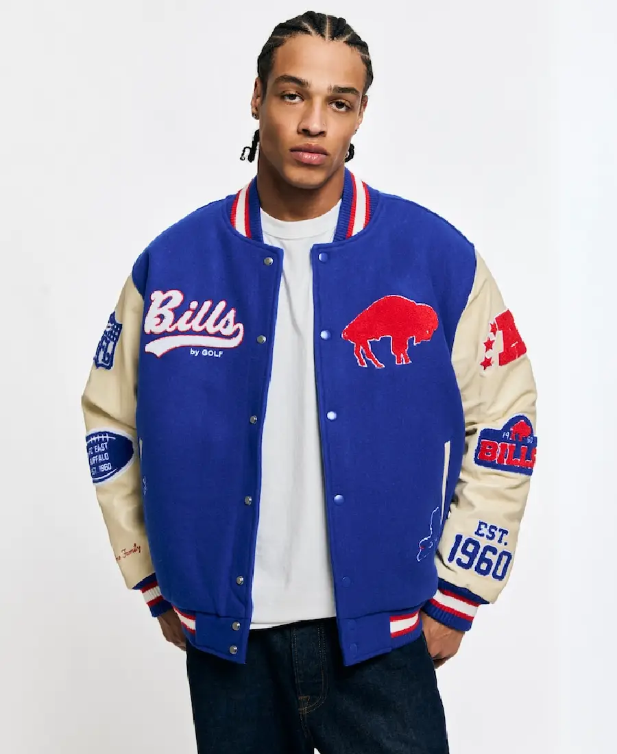 NFL Unisex Buffalo Bills Golf Letterman Jacket | Trendy Leather Jackets