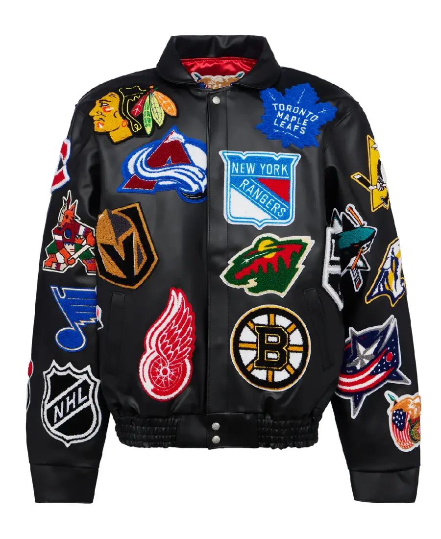 NHL Jeff Hamilton Collage Leather Jacket | Trendy Leather Jackets