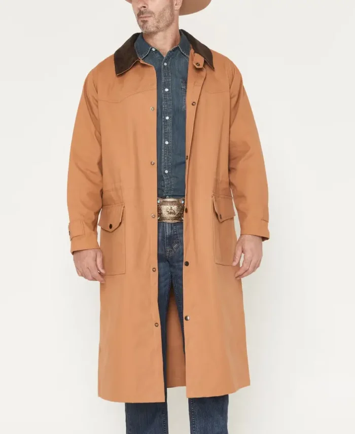 Men's Outback Brown Canvas Duster Coat | Trendy Leather Jackets