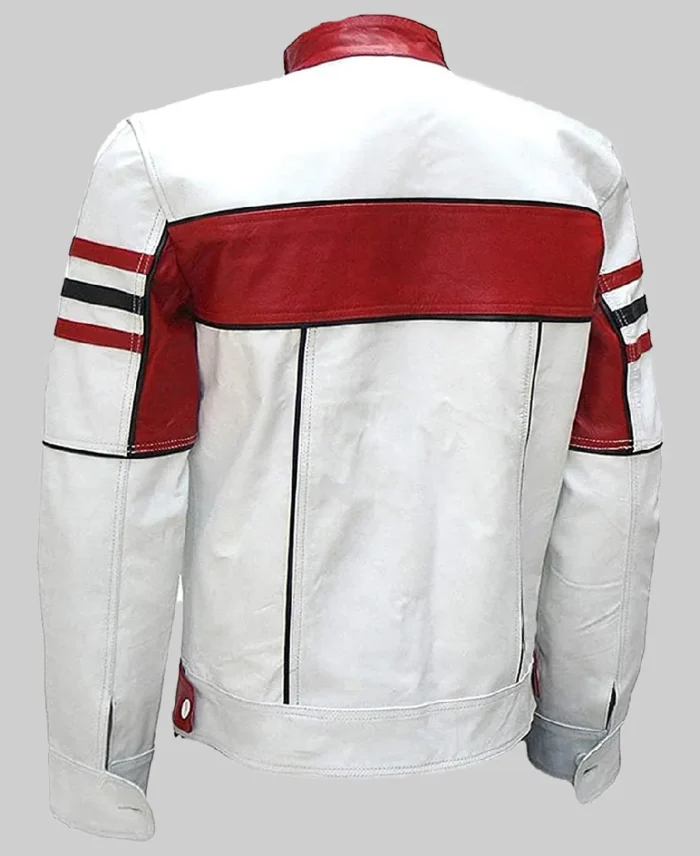 Men’s White And Red Cafe Racer Jacket | Trendy Leather Jackets