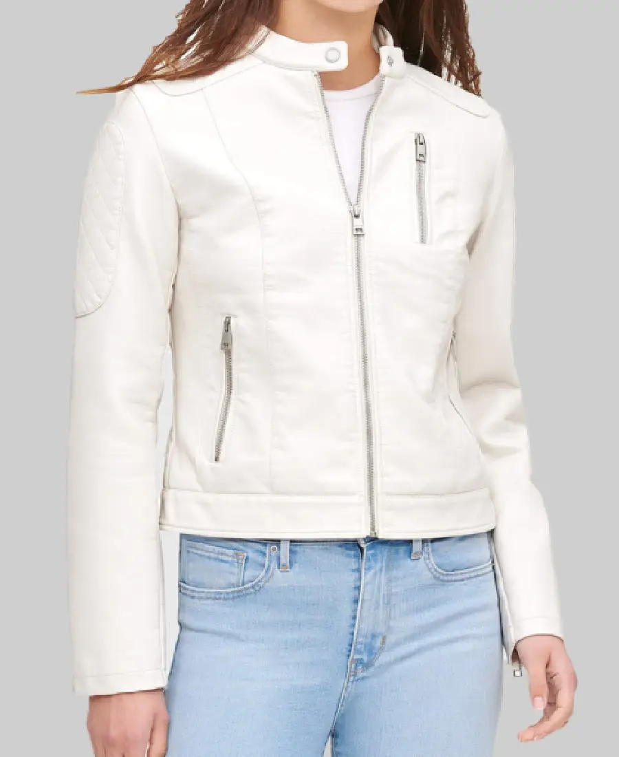 Women’s Emma White Quilted Biker Jacket | Trendy Leather Jackets