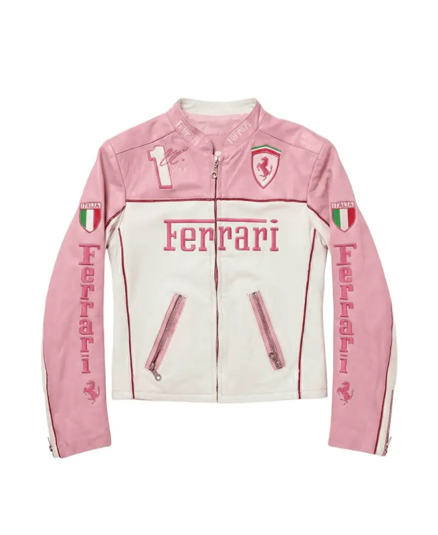 Women's F1 Ferrari Pink Leather Jacket | Trendy Leather Jackets